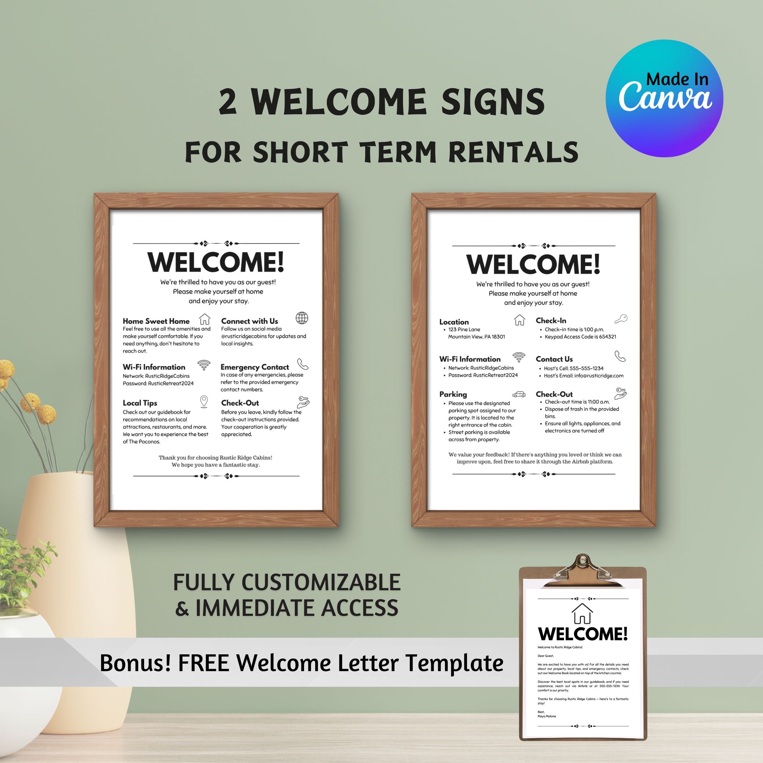Welcome Sign Template for Airbnb Hosts | Short Term Rental Template ...