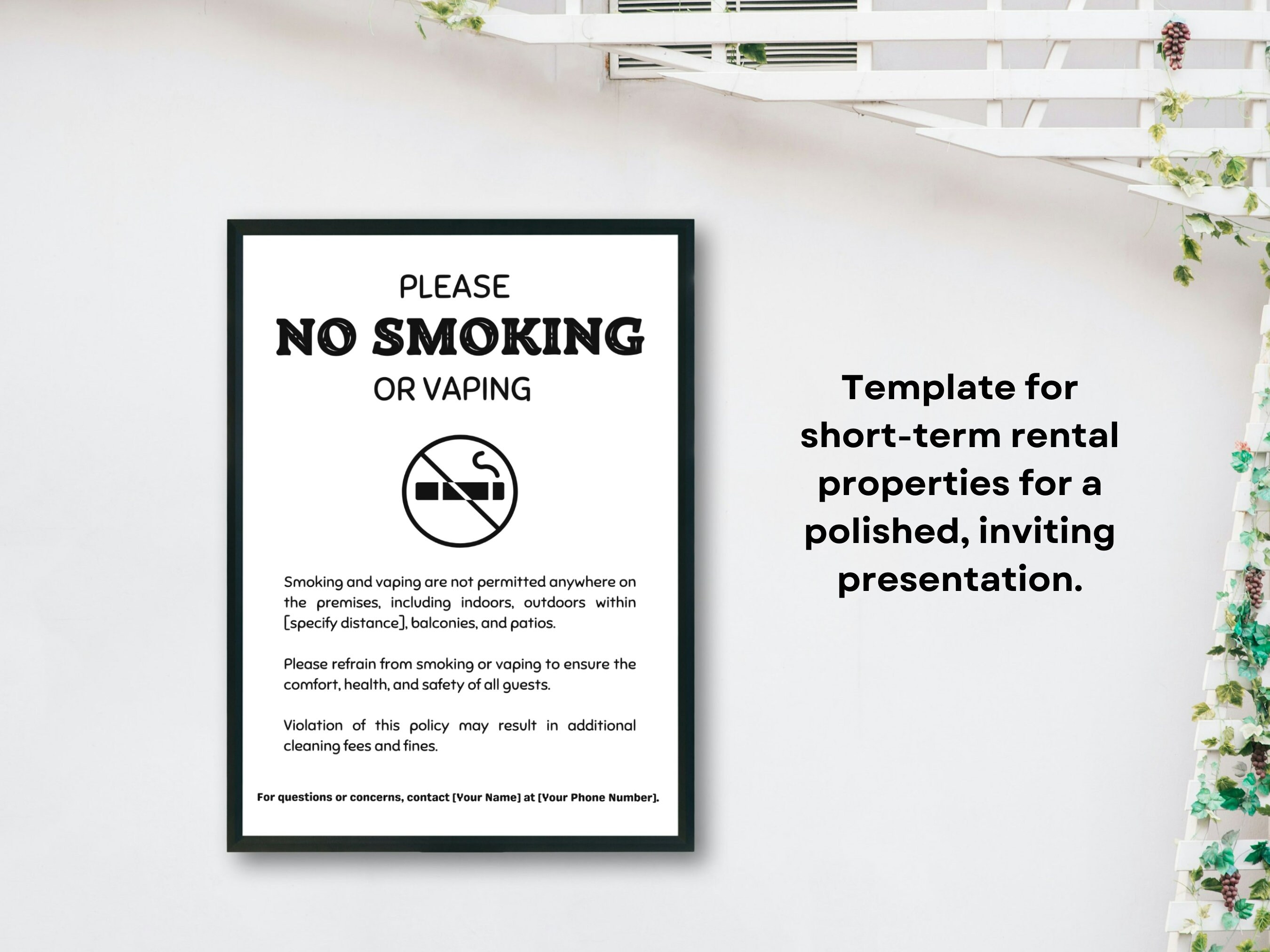 No Smoking or Vaping Sign, No Smoking Editable Printable Sign, Airbnb ...