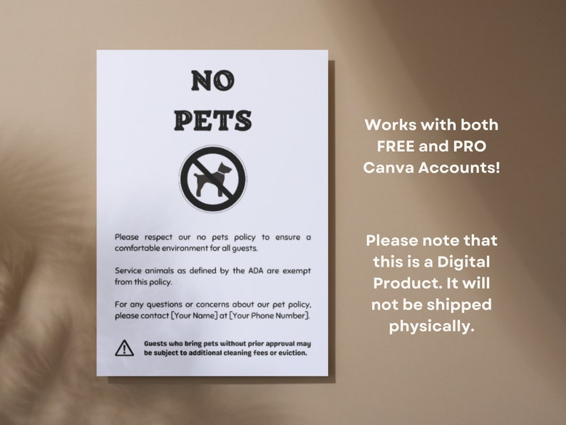 No Pets Allowed Airbnb Template Sign, Template Sign for Airbnb Hosts ...