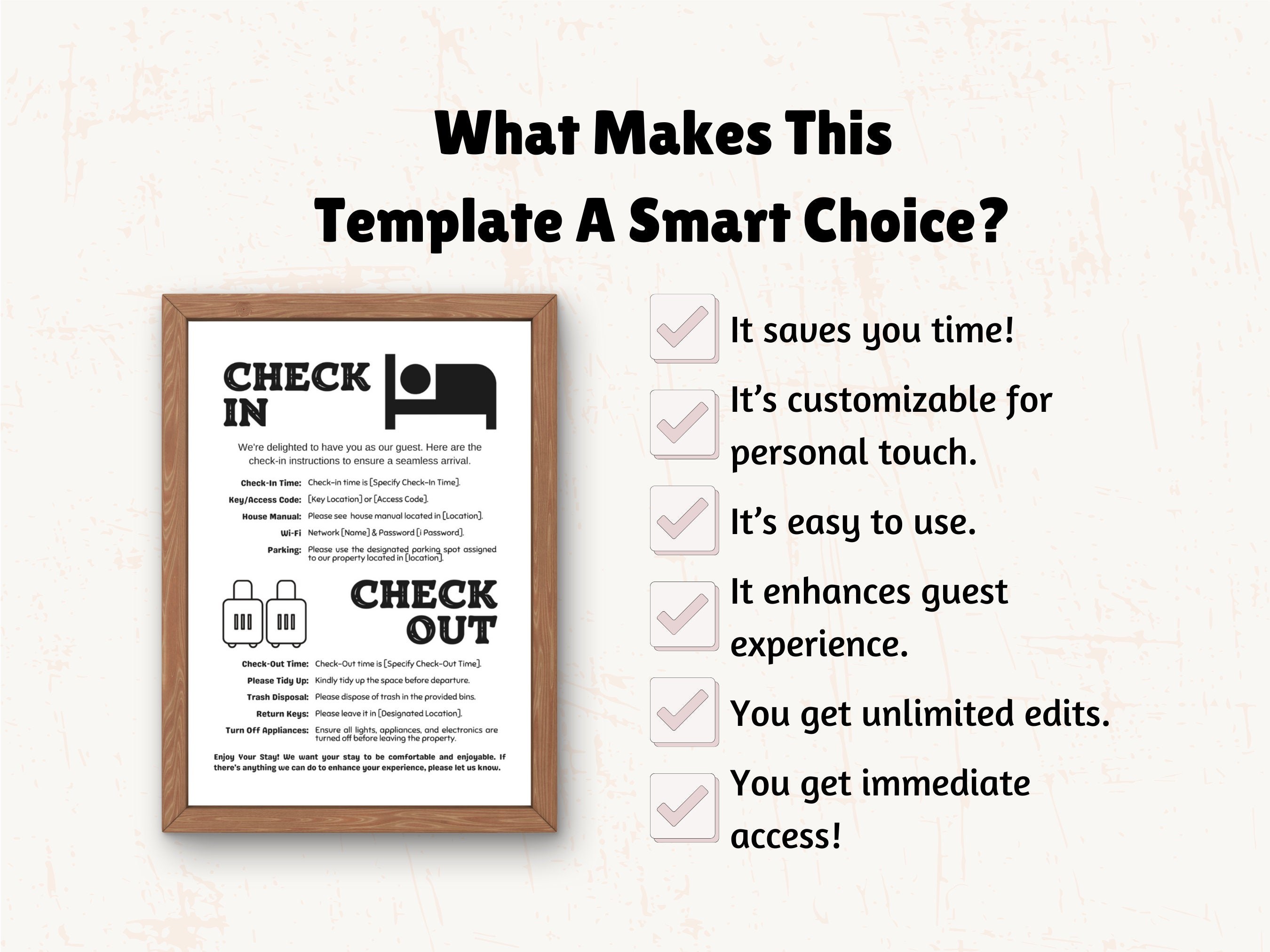 Check-in & Check-out Instructions Sign, Checkout Sign, Printable Check ...