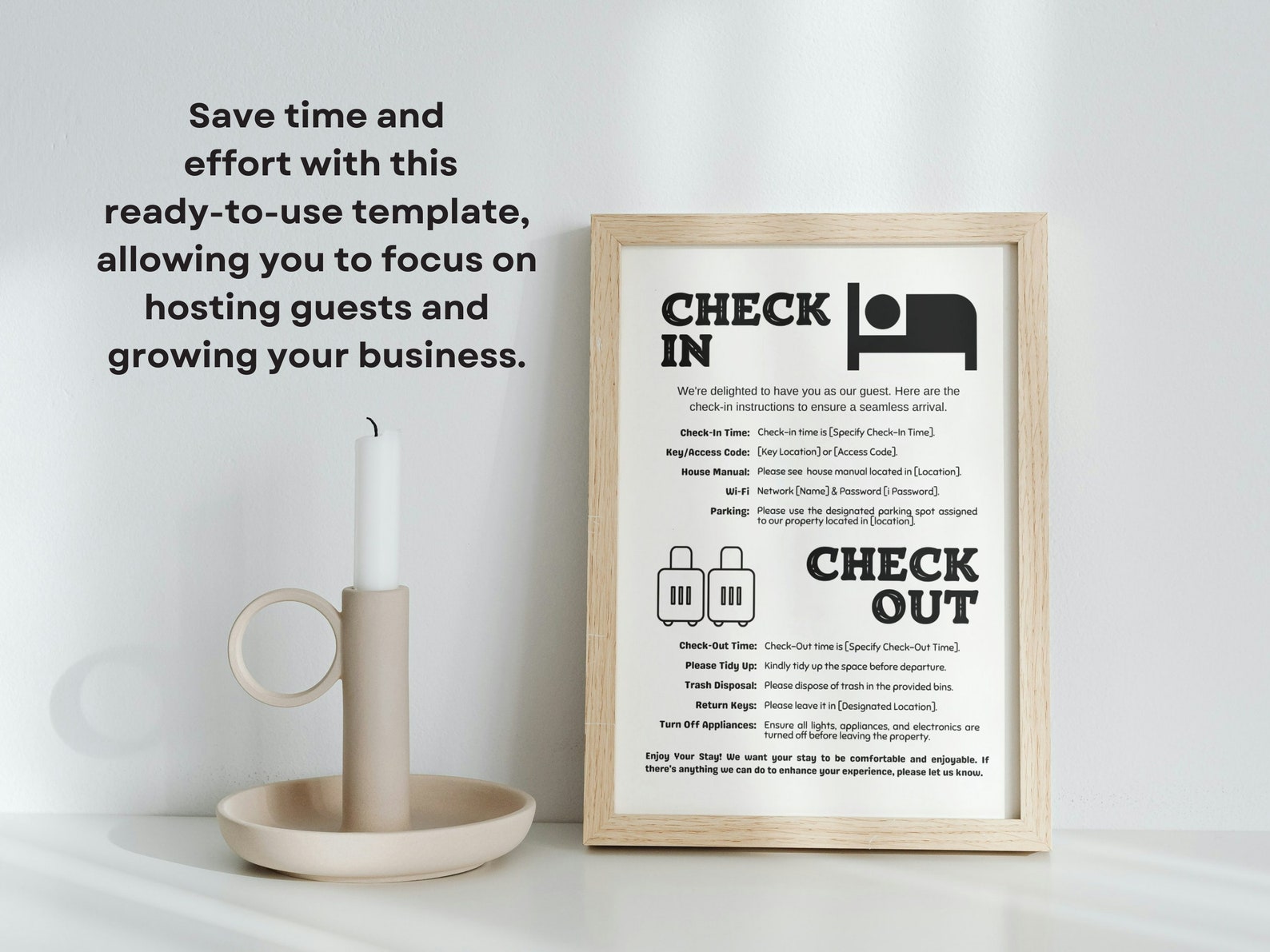Check-in & Check-out Instructions Sign, Checkout Sign, Printable Check ...