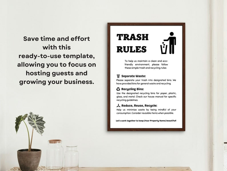 Trash Rules Sign, Airbnb Editable Sign, Trash Directions, Editable ...