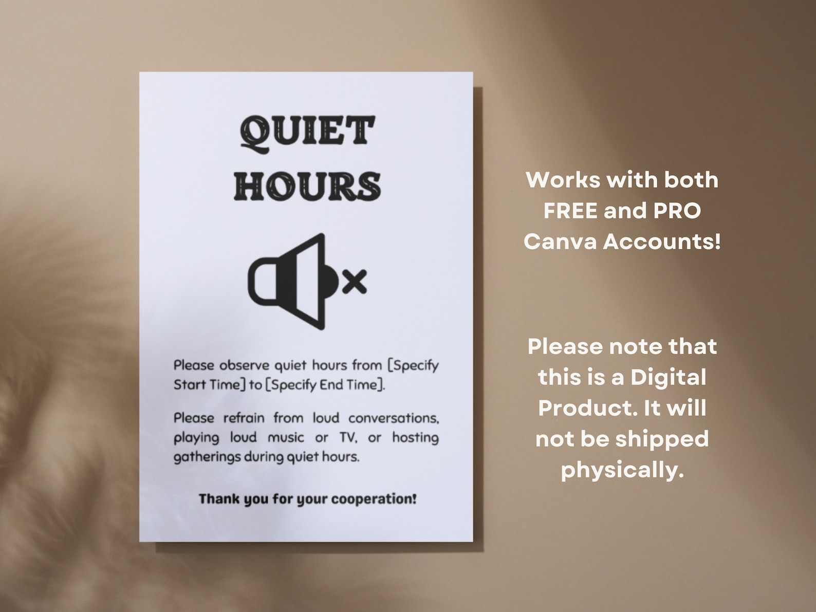 Quiet Hours Printable Sign, Printable Quiet Sign, Airbnb Noise Rules ...