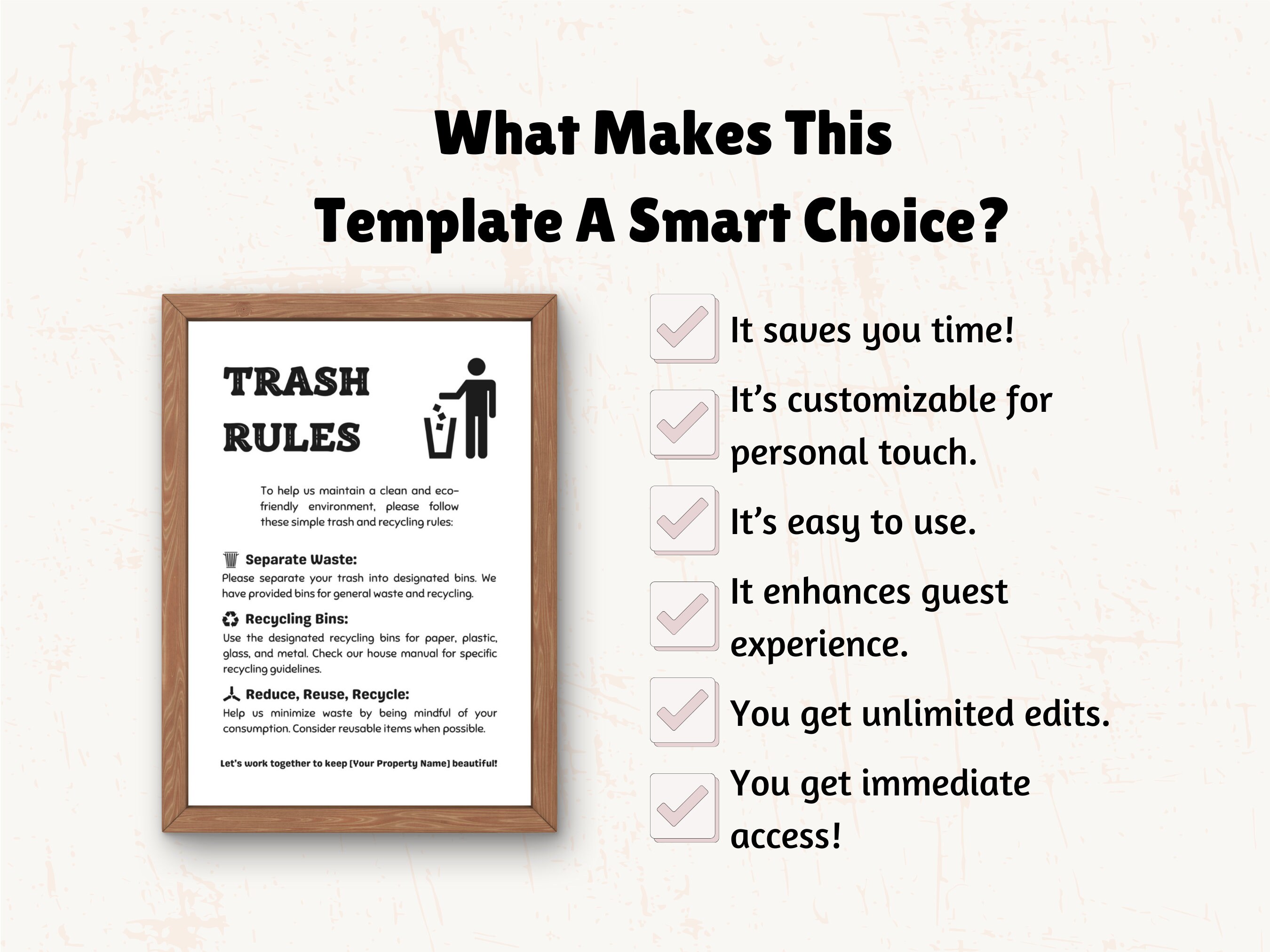 Trash Rules Sign, Airbnb Editable Sign, Trash Directions, Editable ...