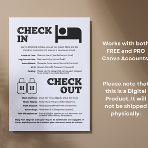 Check-in & Check-out Instructions Sign, Checkout Sign, Printable Check ...