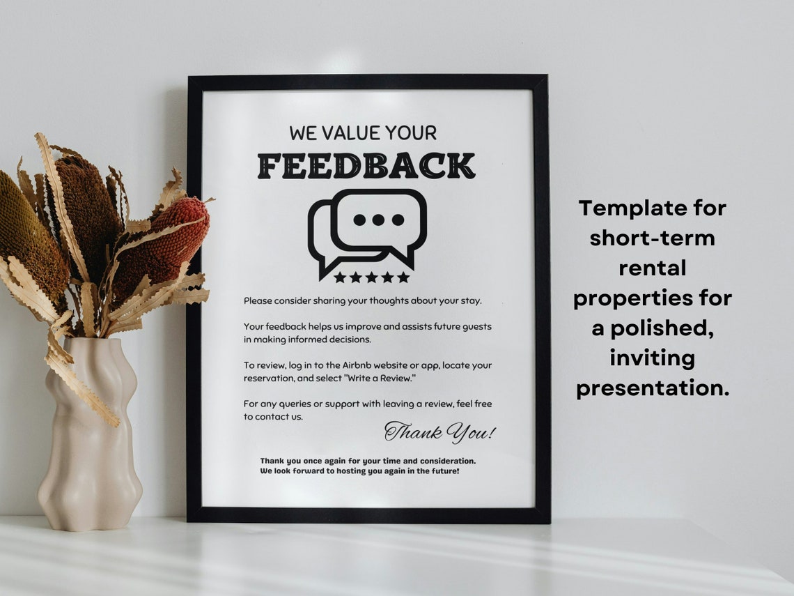 Airbnb Review Request Sign, Instant Download, Printable Sign, Short ...