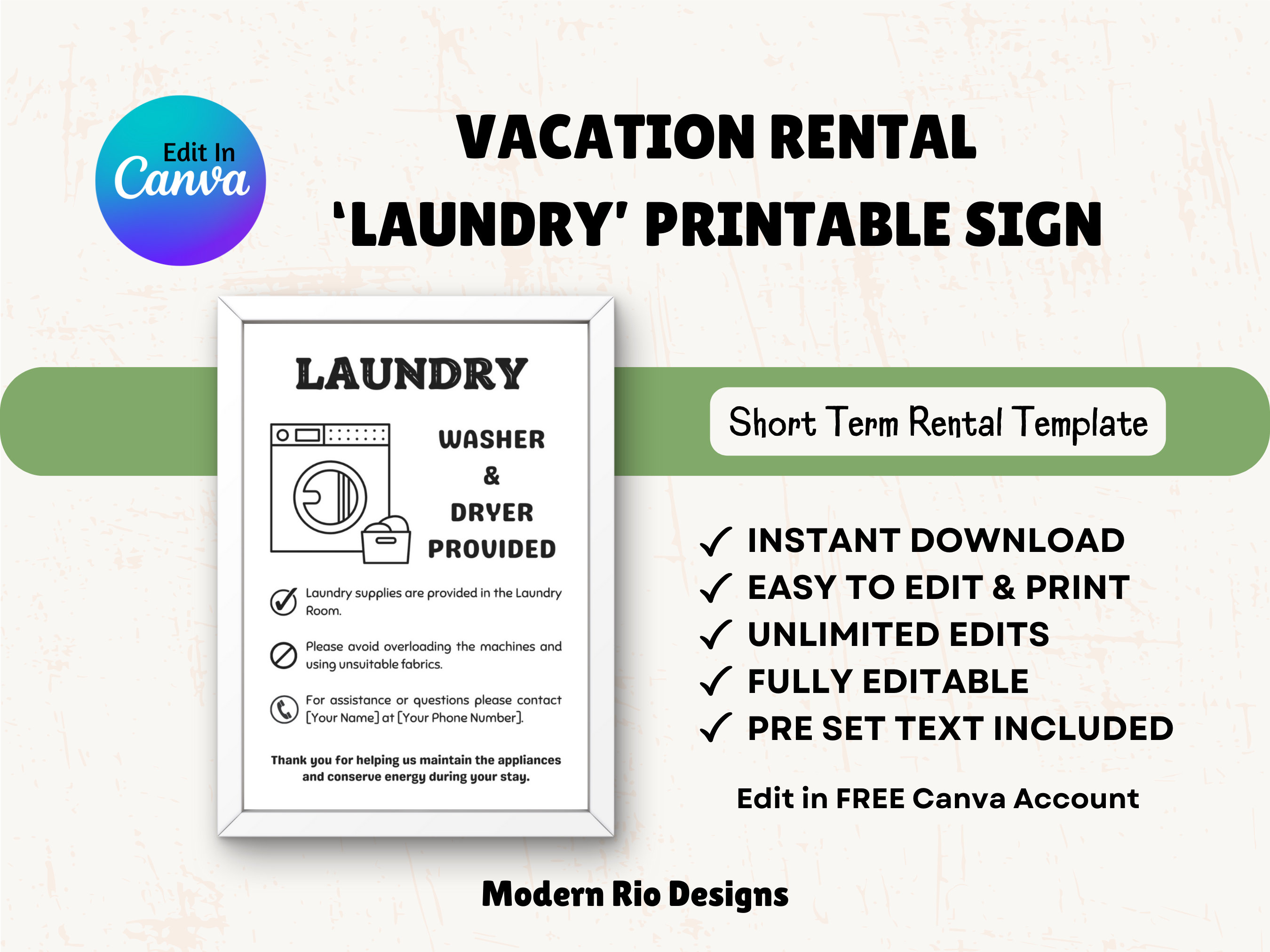 Laundry Room Sign, Airbnb Sign, VRBO Sign, Airbnb Laundry Rules Sign ...