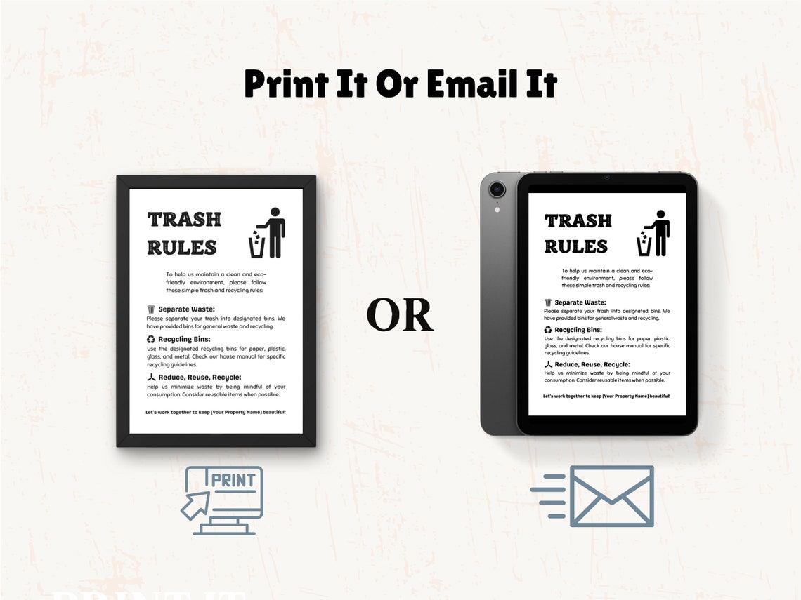 Trash Rules Sign, Airbnb Editable Sign, Trash Directions, Editable ...