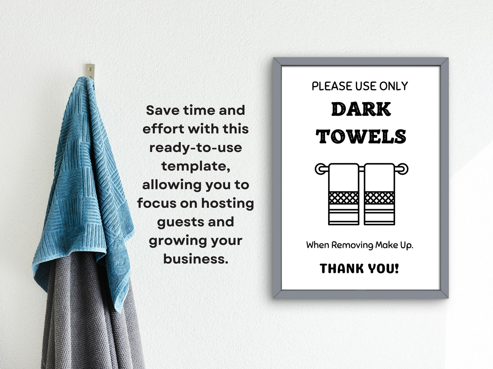 Use Dark Towels Editable Sign, Airbnb Makeup Removal Sign, Makeup ...
