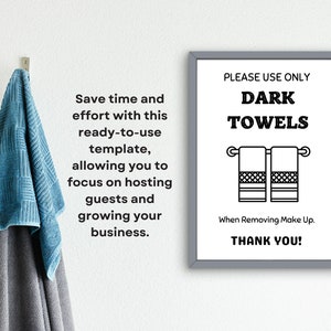 Use Dark Towels Editable Sign, Airbnb Makeup Removal Sign, Makeup ...
