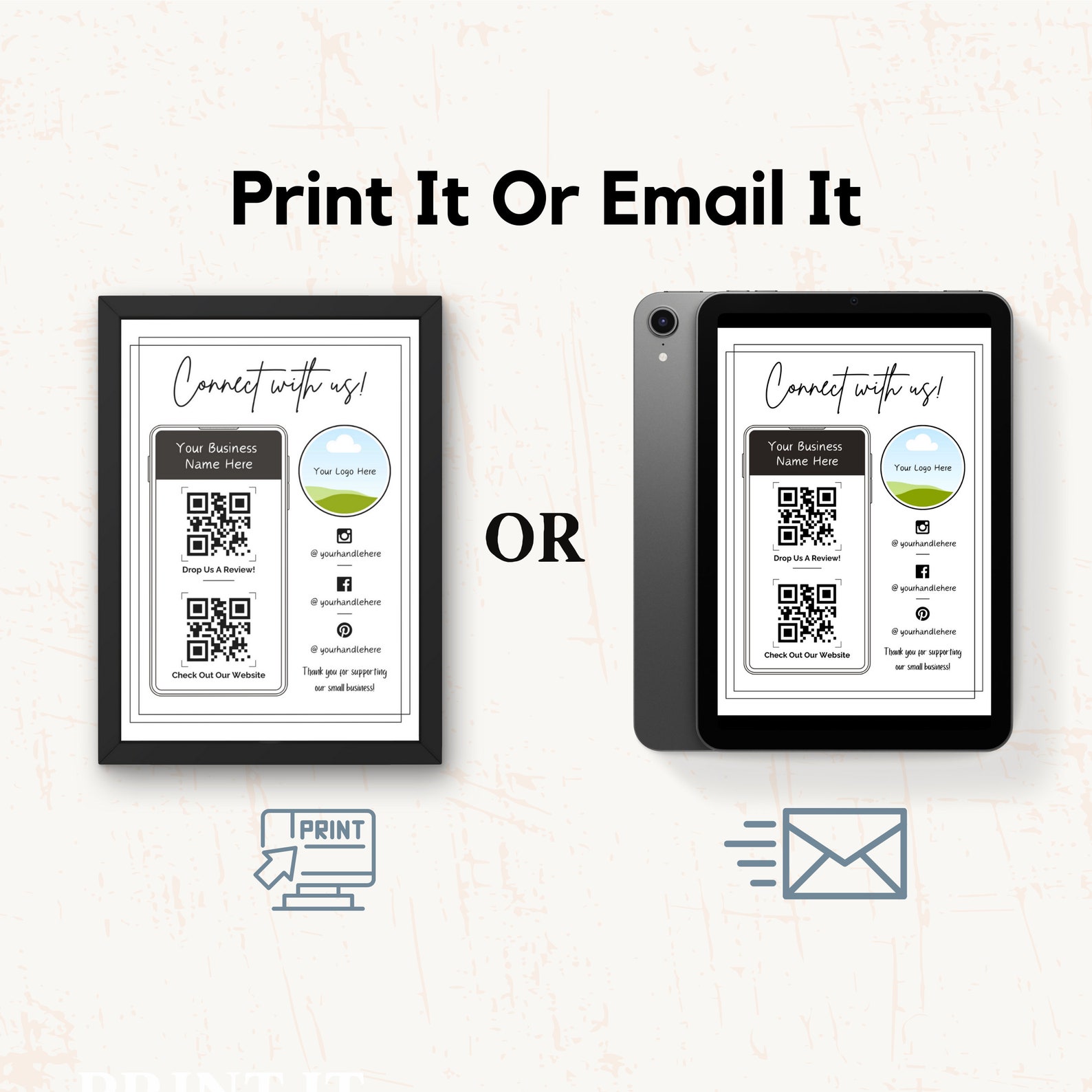 Social Media Sign Template, Connect With Us Sign, QR Code Sign, Small ...