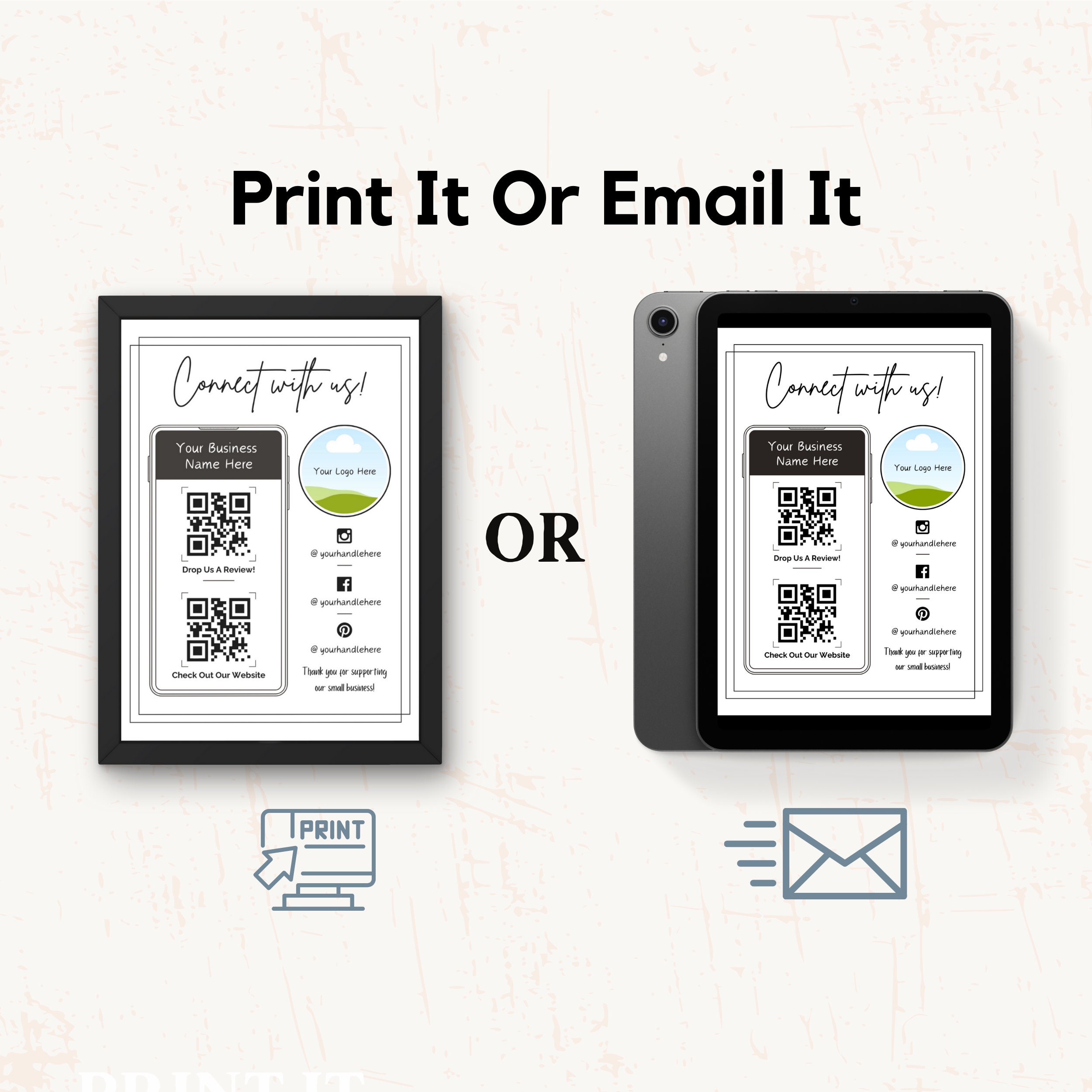 Social Media Sign Template, Connect With Us Sign, QR Code Sign, Small ...