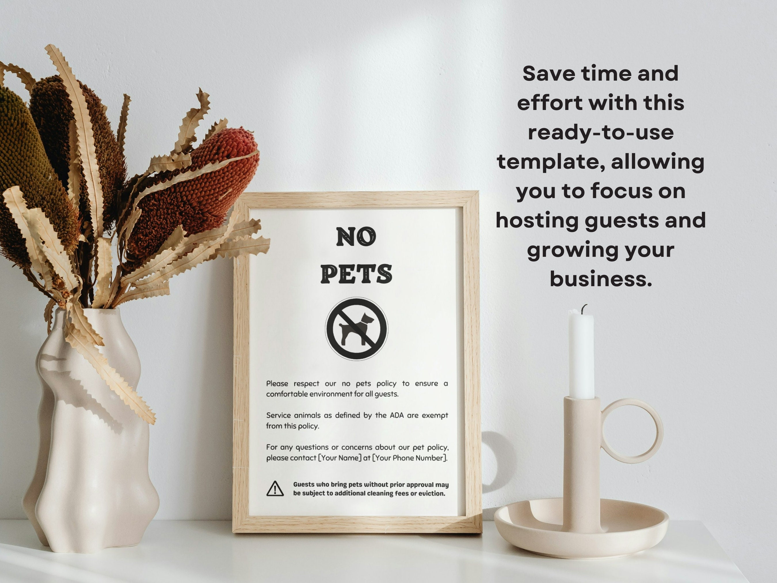 No Pets Allowed Airbnb Template Sign, Template Sign for Airbnb Hosts ...