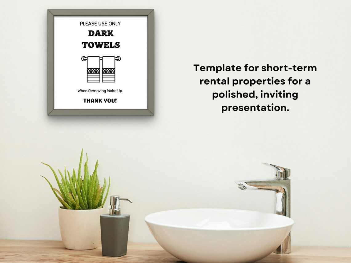 Use Dark Towels Editable Sign, Airbnb Makeup Removal Sign, Makeup ...