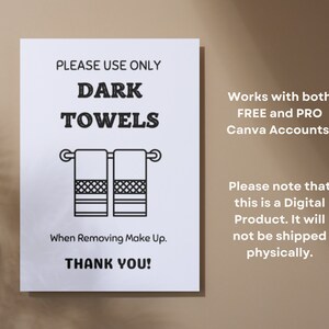 Use Dark Towels Editable Sign, Airbnb Makeup Removal Sign, Makeup ...