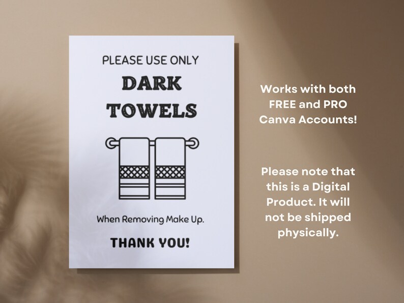 Use Dark Towels Editable Sign, Airbnb Makeup Removal Sign, Makeup ...