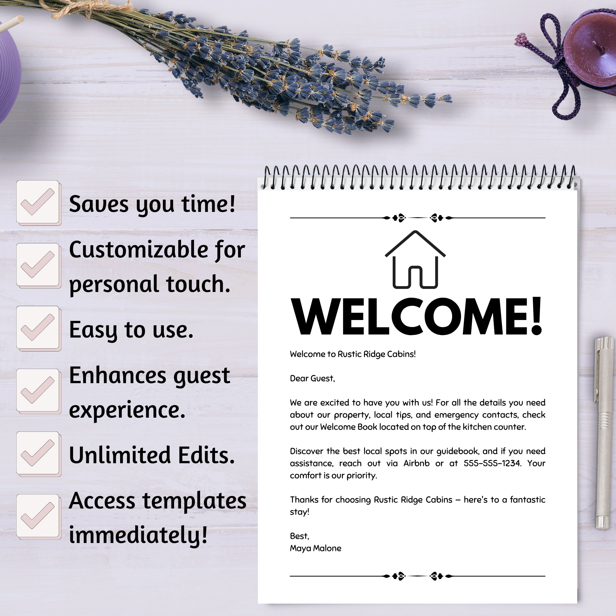 Welcome Sign Template for Airbnb Hosts | Short Term Rental Template ...