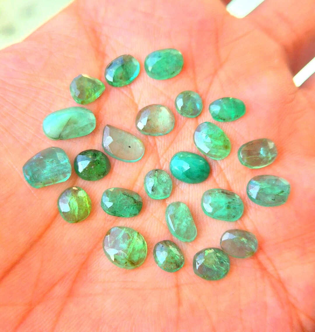 Natural Emerald Stone Rose Cut Cabochon Flat Back Loose Gemstones for ...