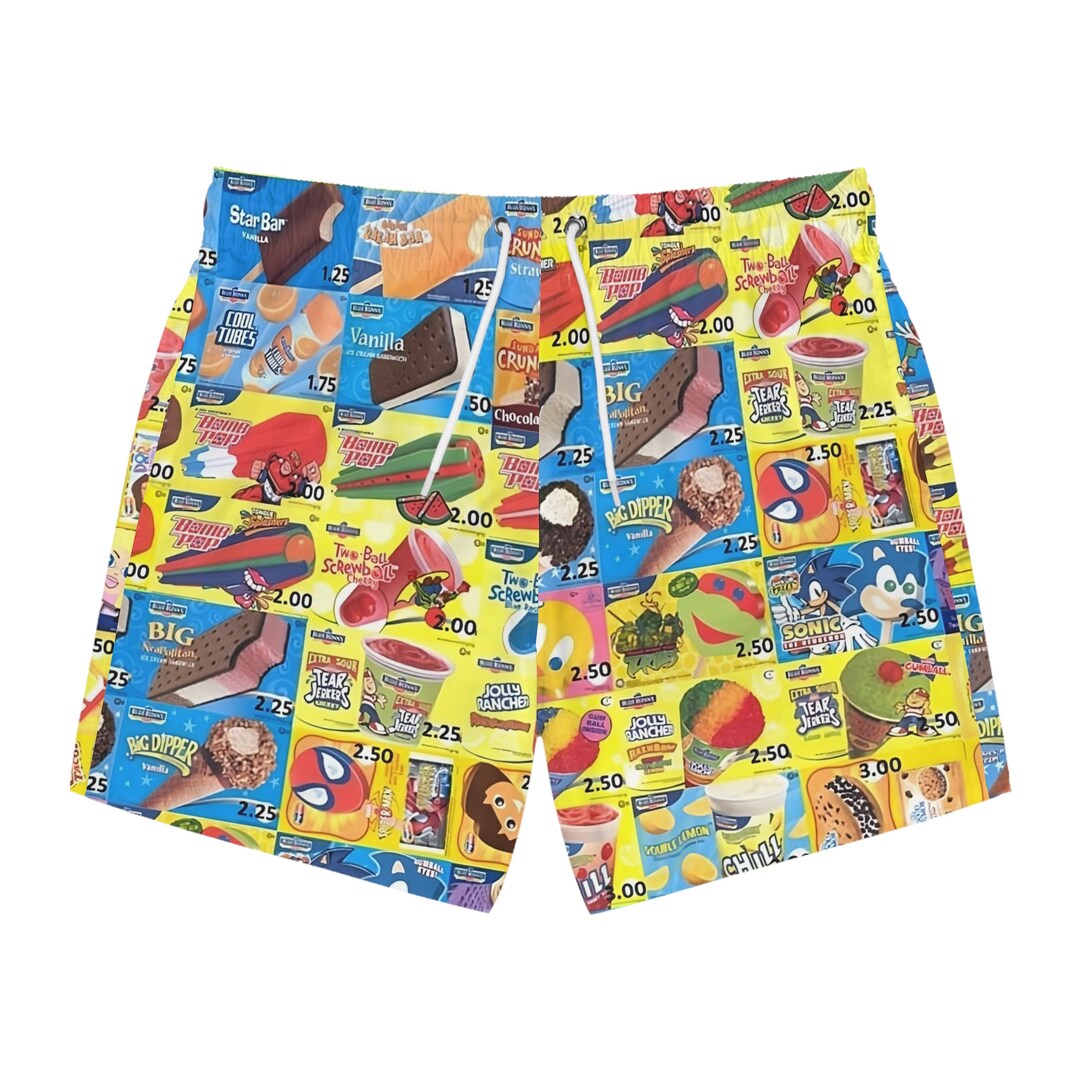 90s Ice Cream Truck Menu Sublimated Printed Swim Trunks Swim Trunks AOP ...