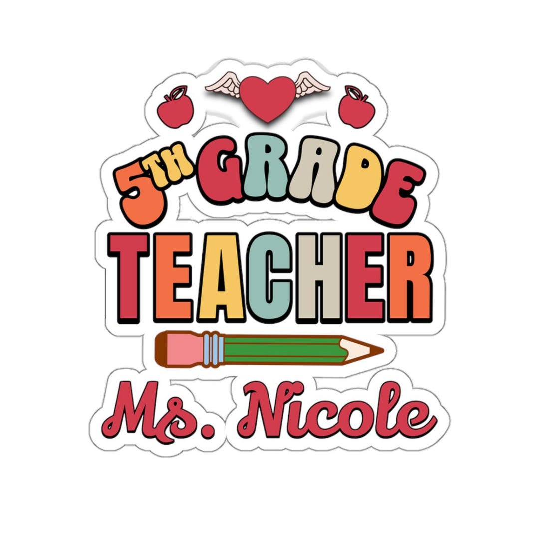 Personalized 5th Grade Teacher Sticker: Apple Pencil Decal - Etsy