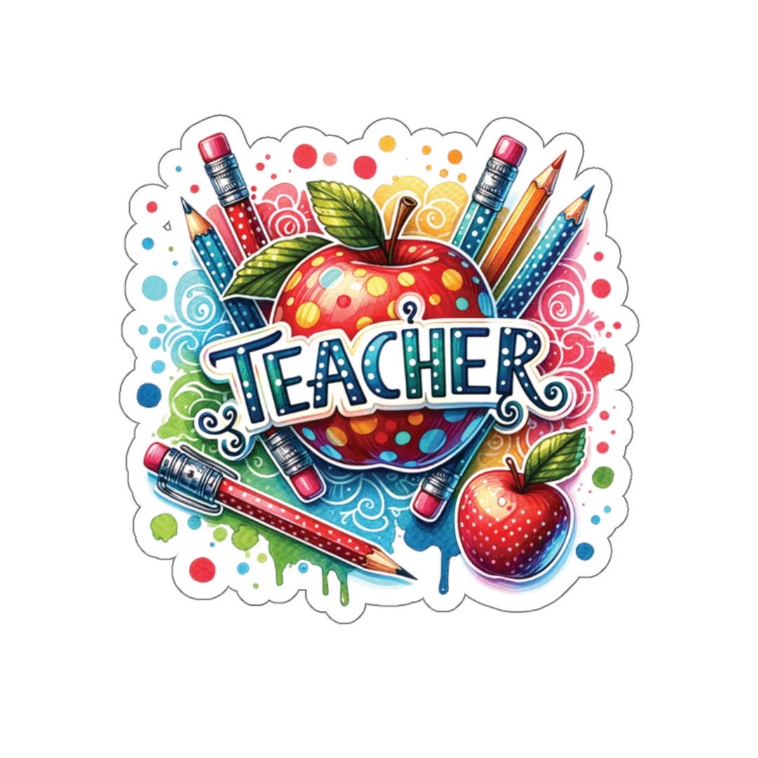 Colorful Teacher Apple Sticker: School Supply Decor - Etsy