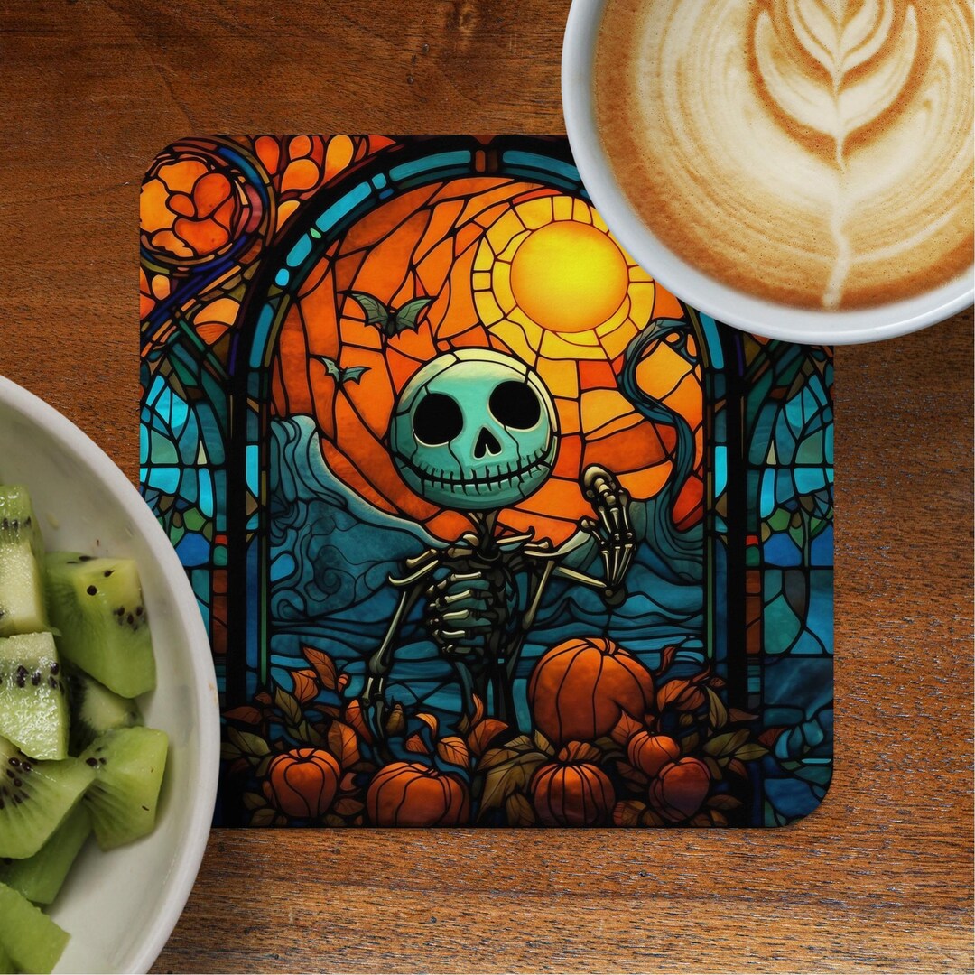 Stained Glass Skeleton Art Coaster, Halloween Theme Drink Coaster, Full ...