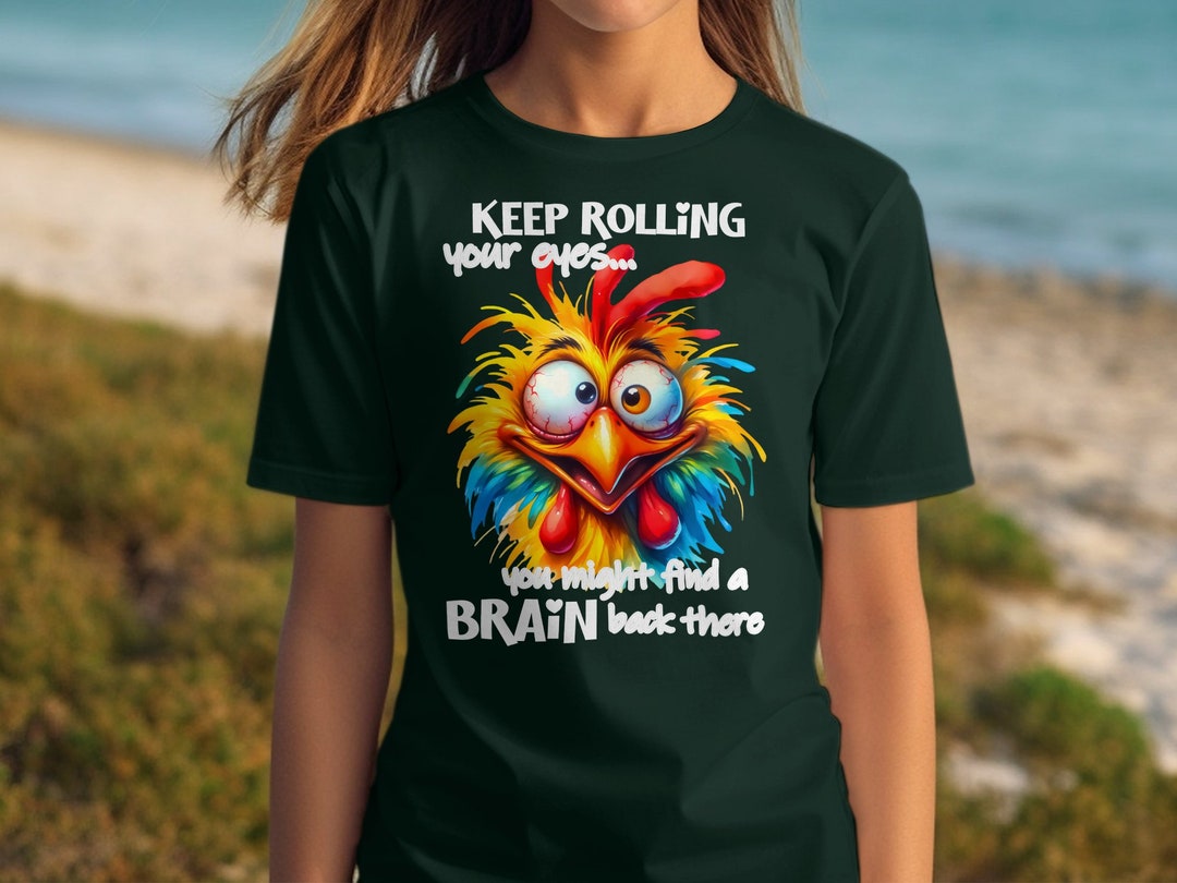 Fun Crazy Chicken Graphic Tee, Hilarious Cartoon Bird Shirt, Unique ...