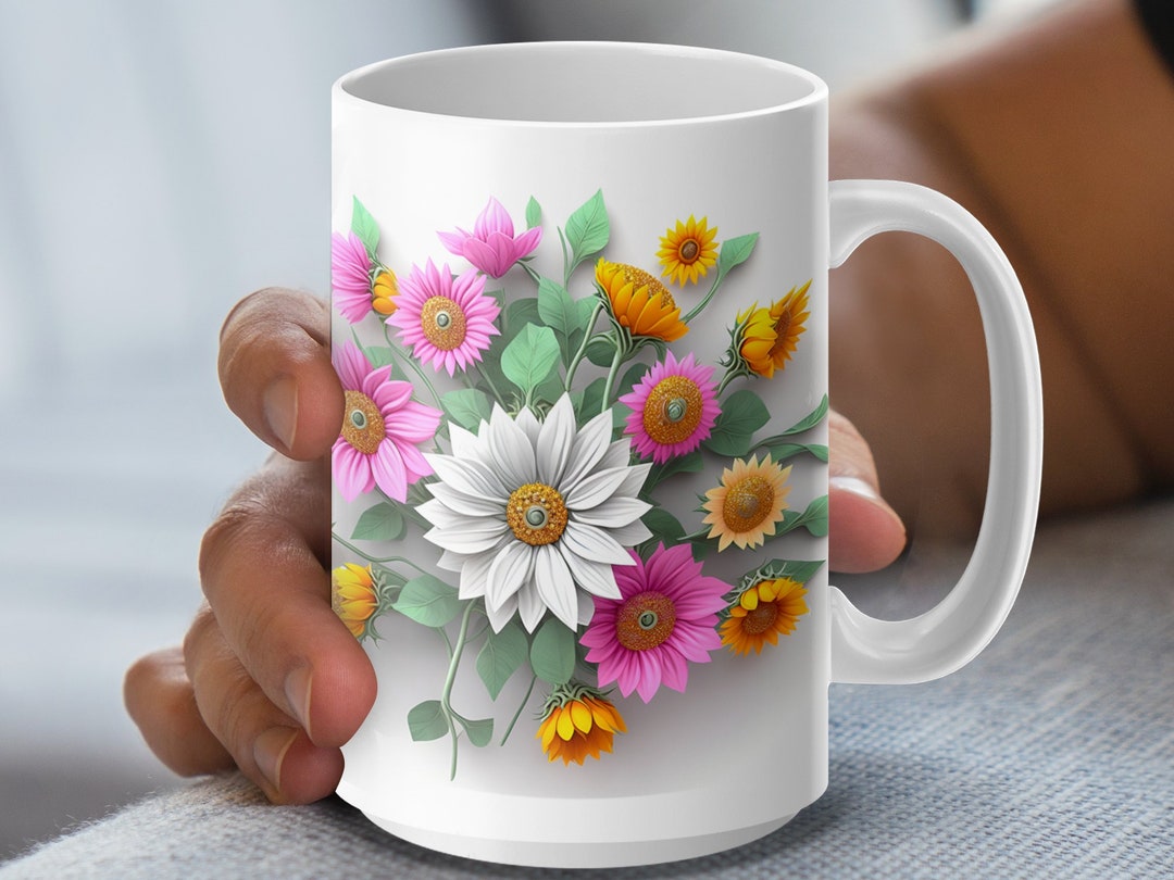 Colorful Flower Bouquet Mug, Bright Floral Coffee Cup, Unique Flower ...