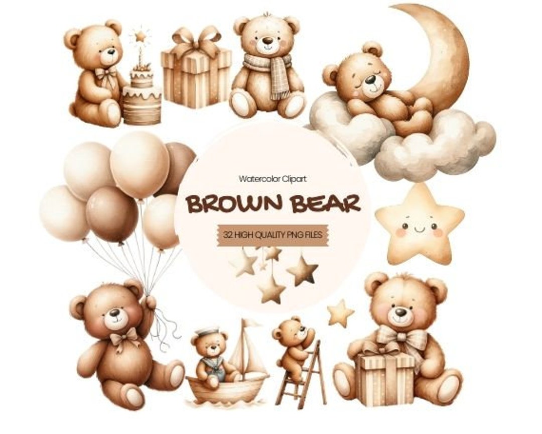 Blown Bear Clipart, DIGITAL DOWNLOAD, Cute Watercolor Illustrations ...