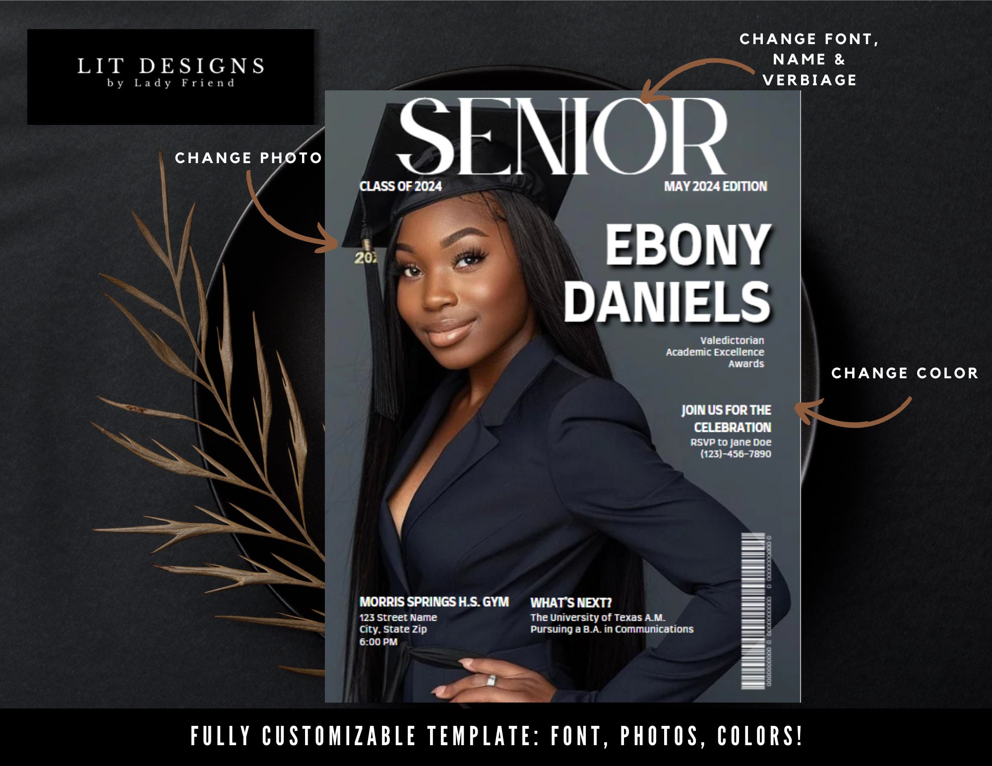 Editable Graduation Magazine Cover Template | Class of 2025 ...