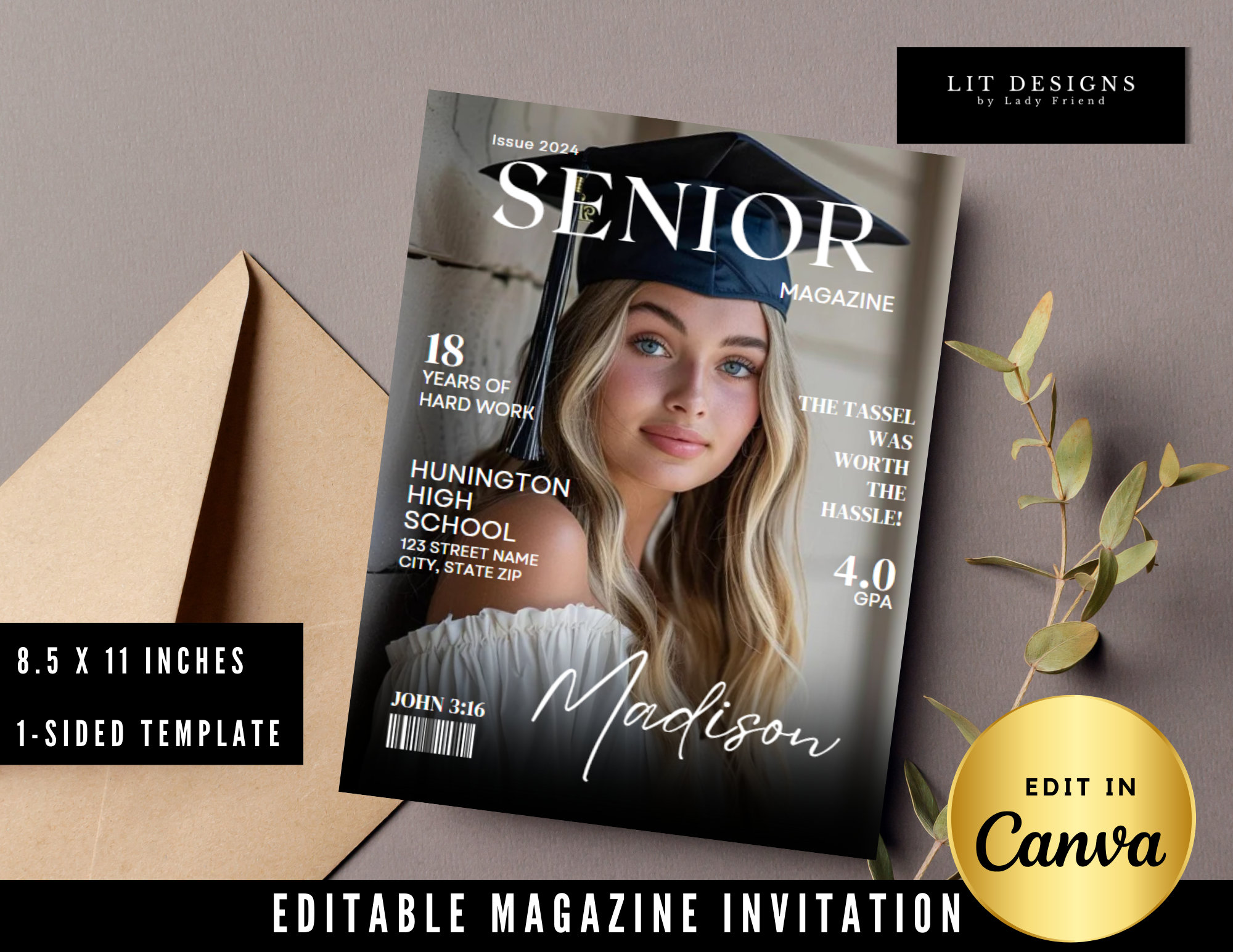 Editable Graduation Magazine Cover Template | Class of 2024 ...