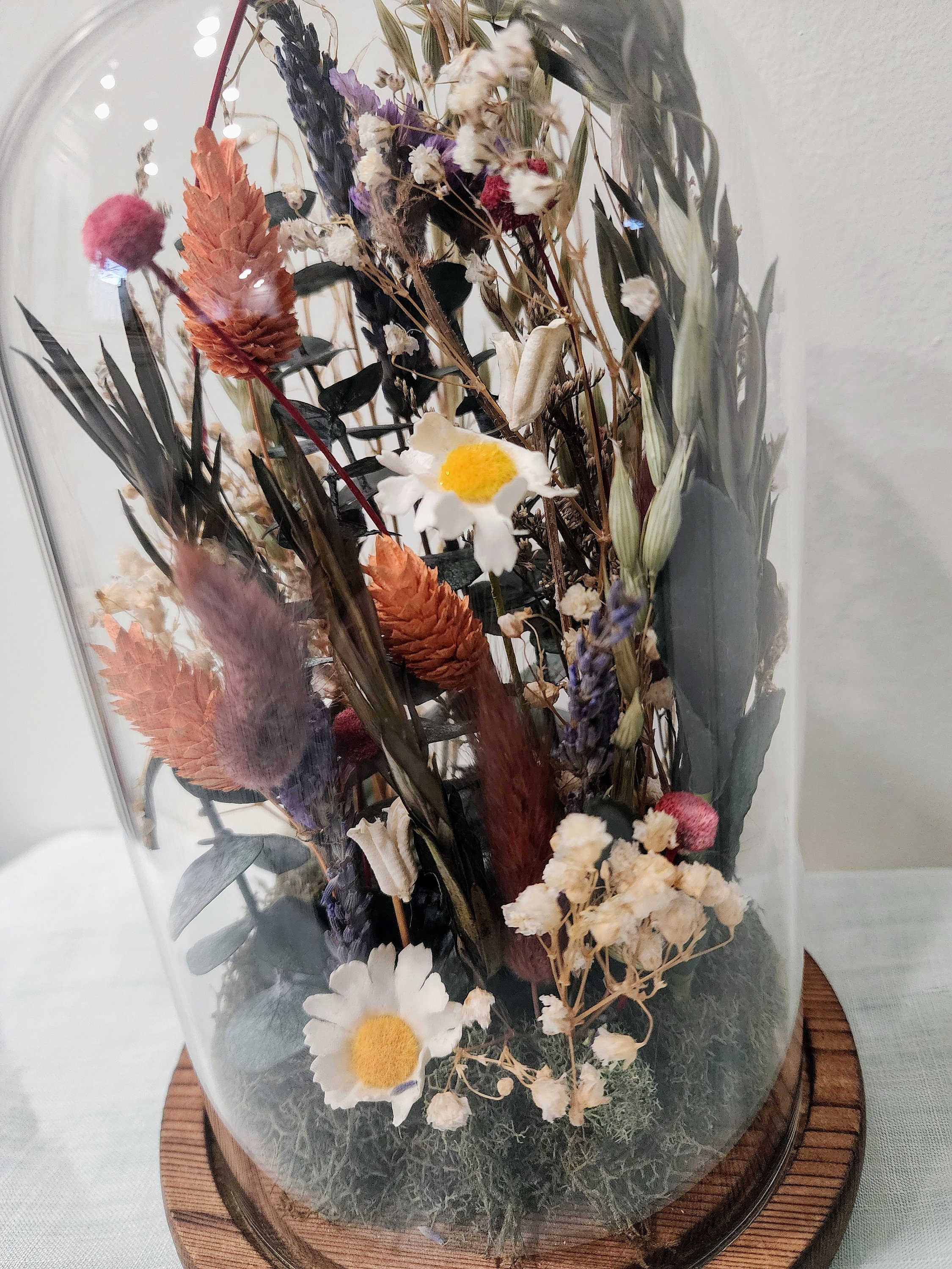 Flower Glass Dome, Cloche, Fairy Garden, Cottage Core, Dried Flower ...