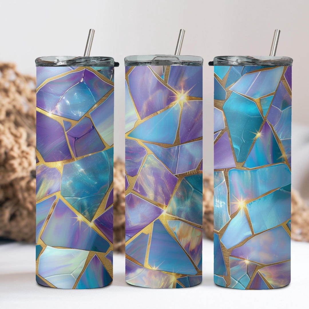 Faux Stained Glass 20oz Skinny Tumbler With Straw and Lid, Mosaic Art ...