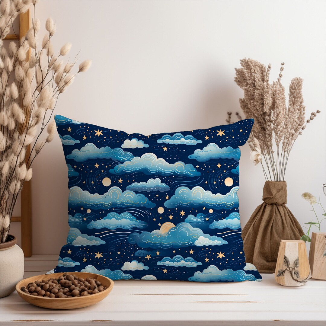 Moon and Stars Throw Pillow for Bed, Night Sky Decor, College Dorm ...