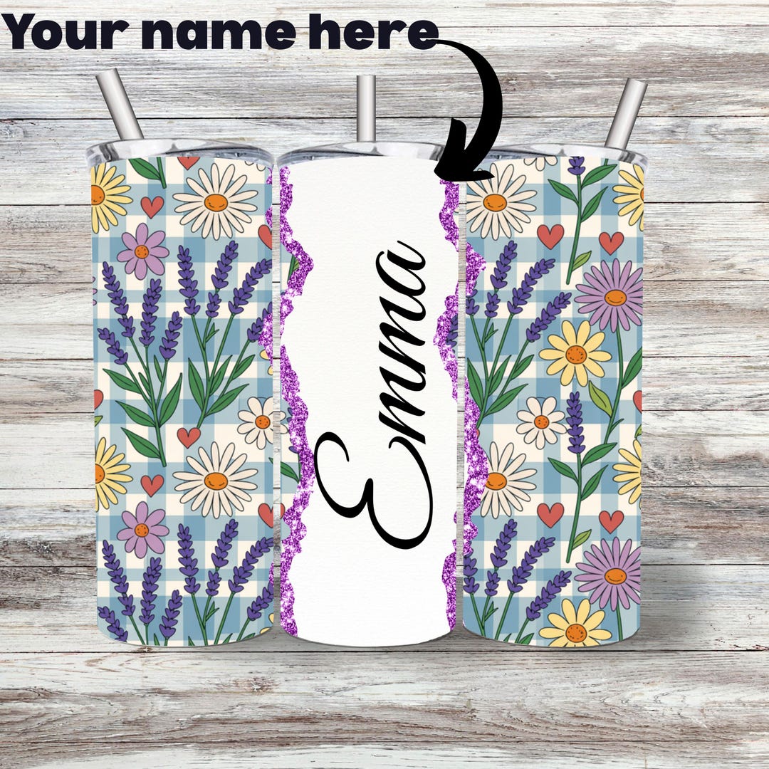 Personalized Name Tumble , Custom 20 Oz Skinny Tumbler, Gingham Design ...