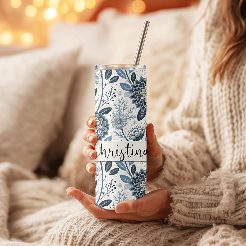 Personalized Tumbler Floral Aesthetics, Custom Travel Gifts for Coffee ...