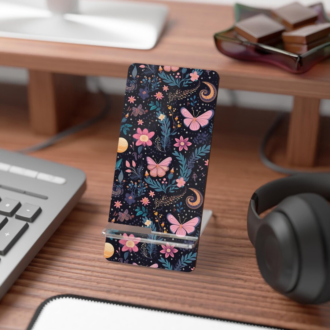 Pink Butterfly Cell Phone Stand for Desk, Desk Decor for Women, Unique ...