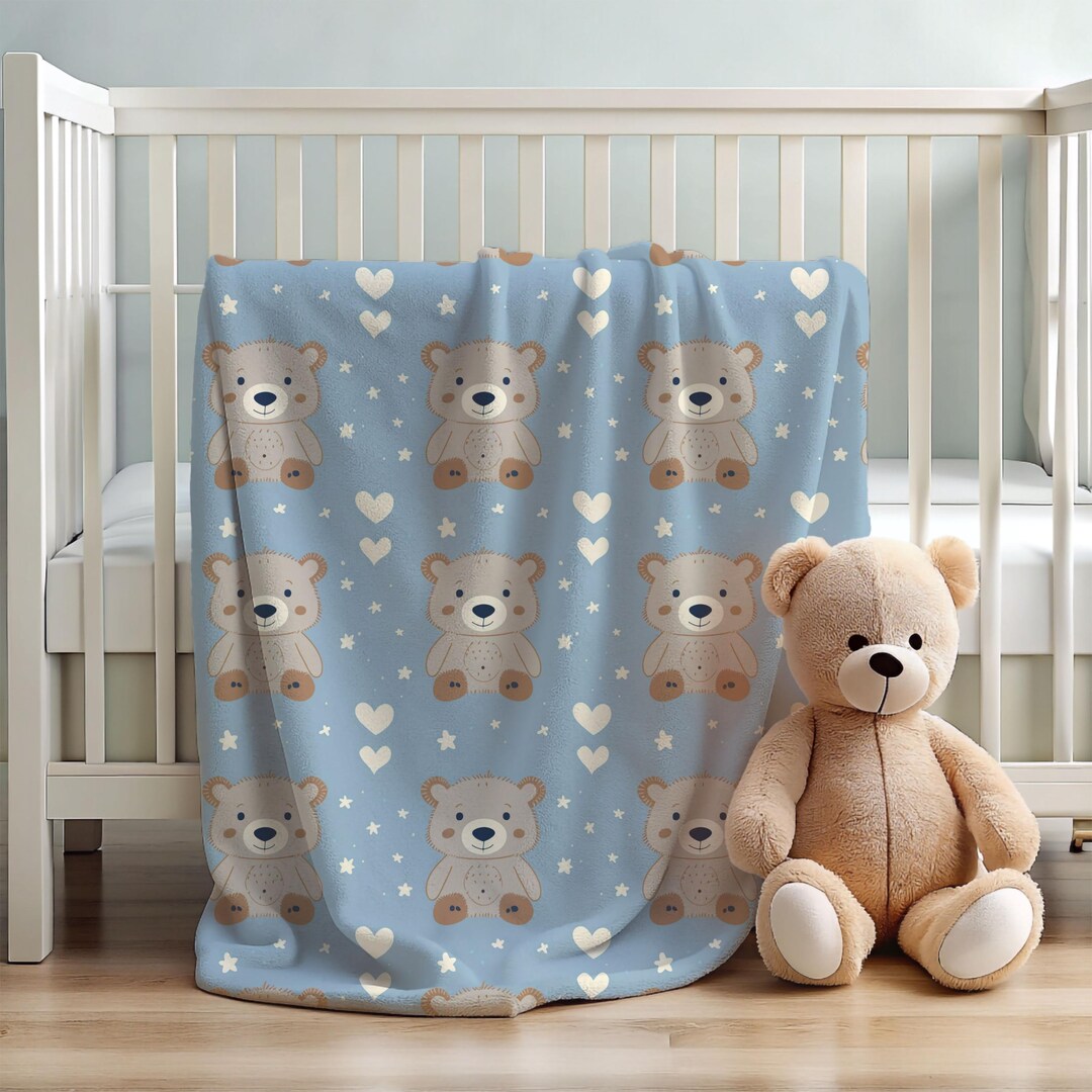 Soft Fleece Baby Blanket, Teddy Bear Nursery Decor, Cute Baby Gift for ...