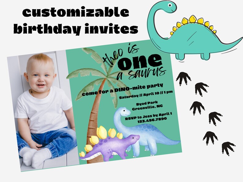 DINOSAUR Themed Birthday Invite -- Digital Download -- One a Saurus ...