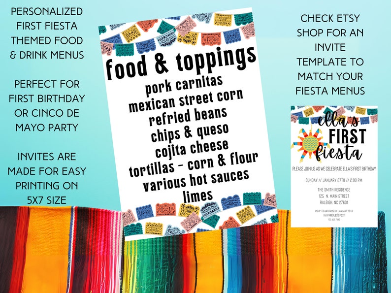 Fiesta Themed Menus, Digital Download, Digital File Menu, Boy Birthday ...