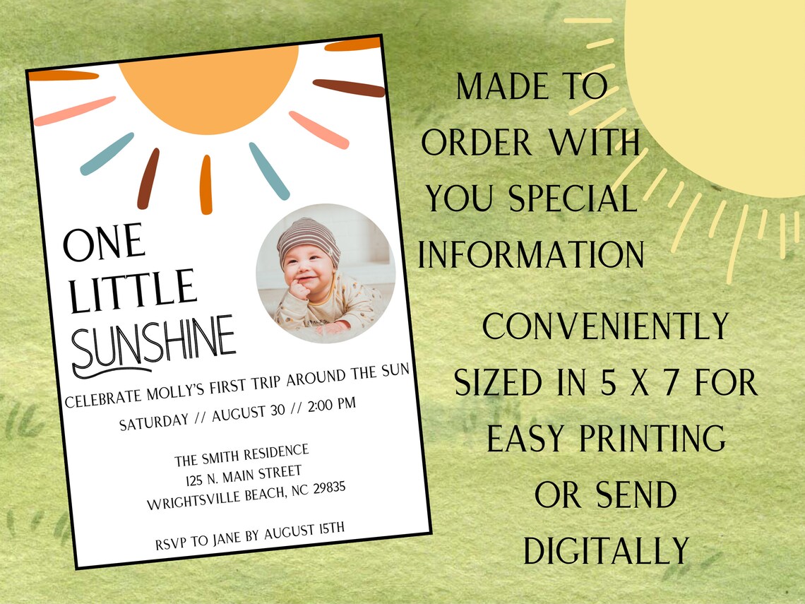 SUNSHINE BIRTHDAY INVITE - Sunshine First Birthday - Digital Download ...