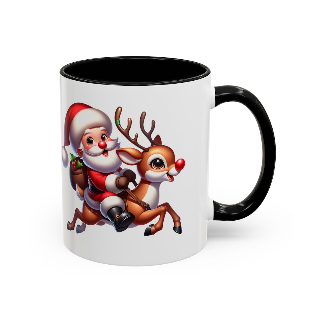 Santa Claus and Rudolph Red Nose Reindeer Accent Coffee Mug (11, 15oz ...
