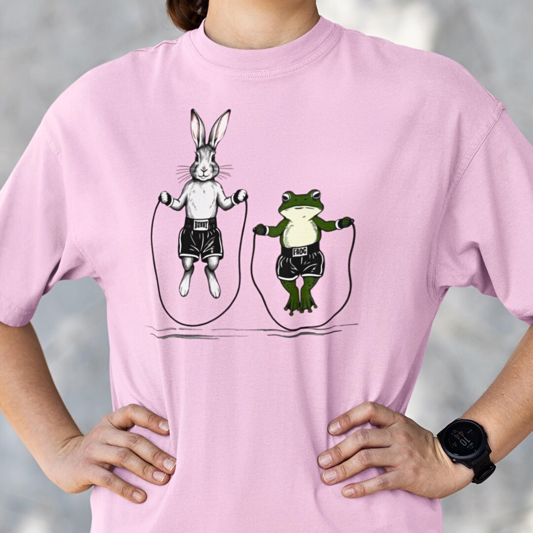 Bunny & Frog Jump Roping T-shirt, Cute Animal Tee, Nature Lover Gift ...