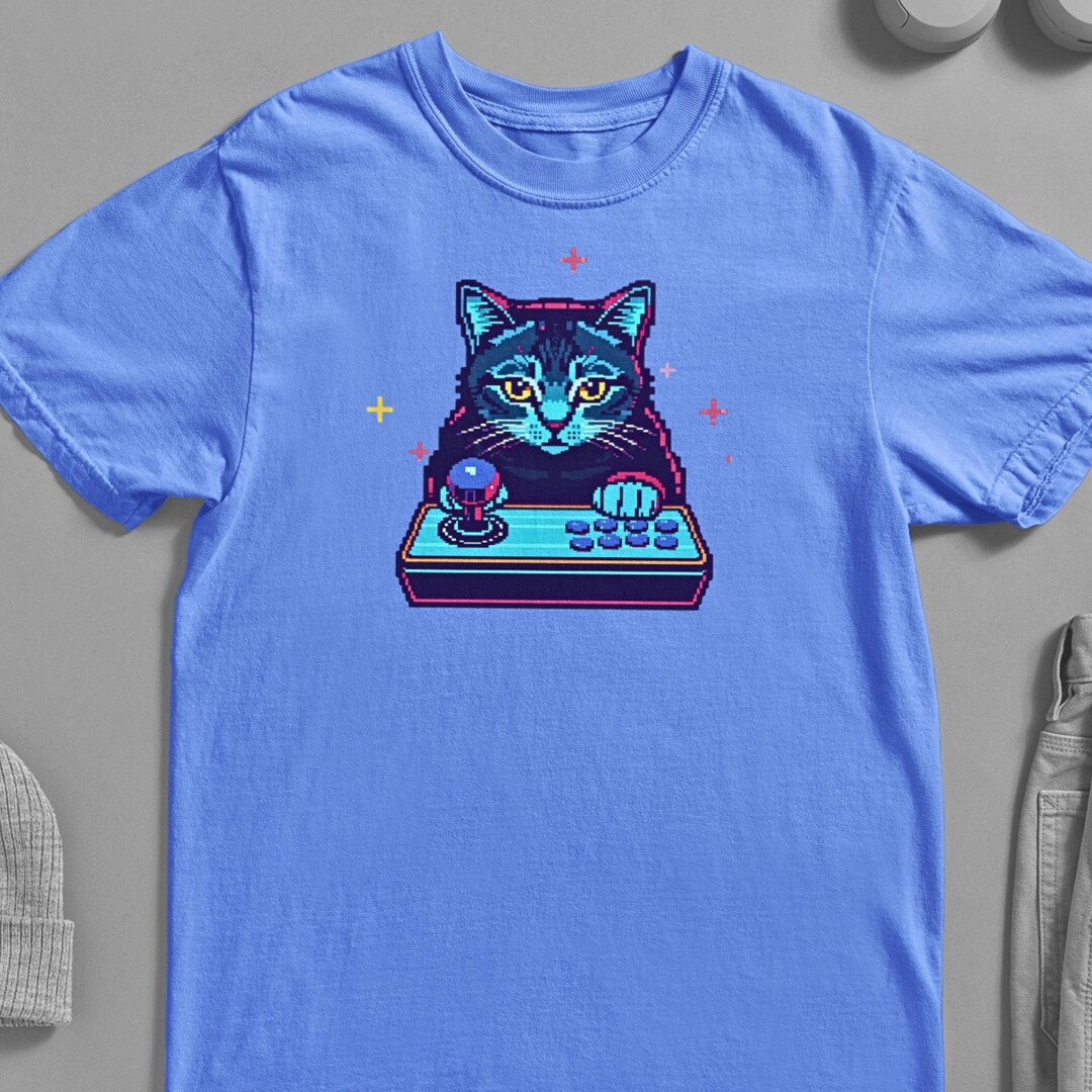 Cat Gamer T-shirt: Retro 8-bit Pixel Art Tee - Etsy