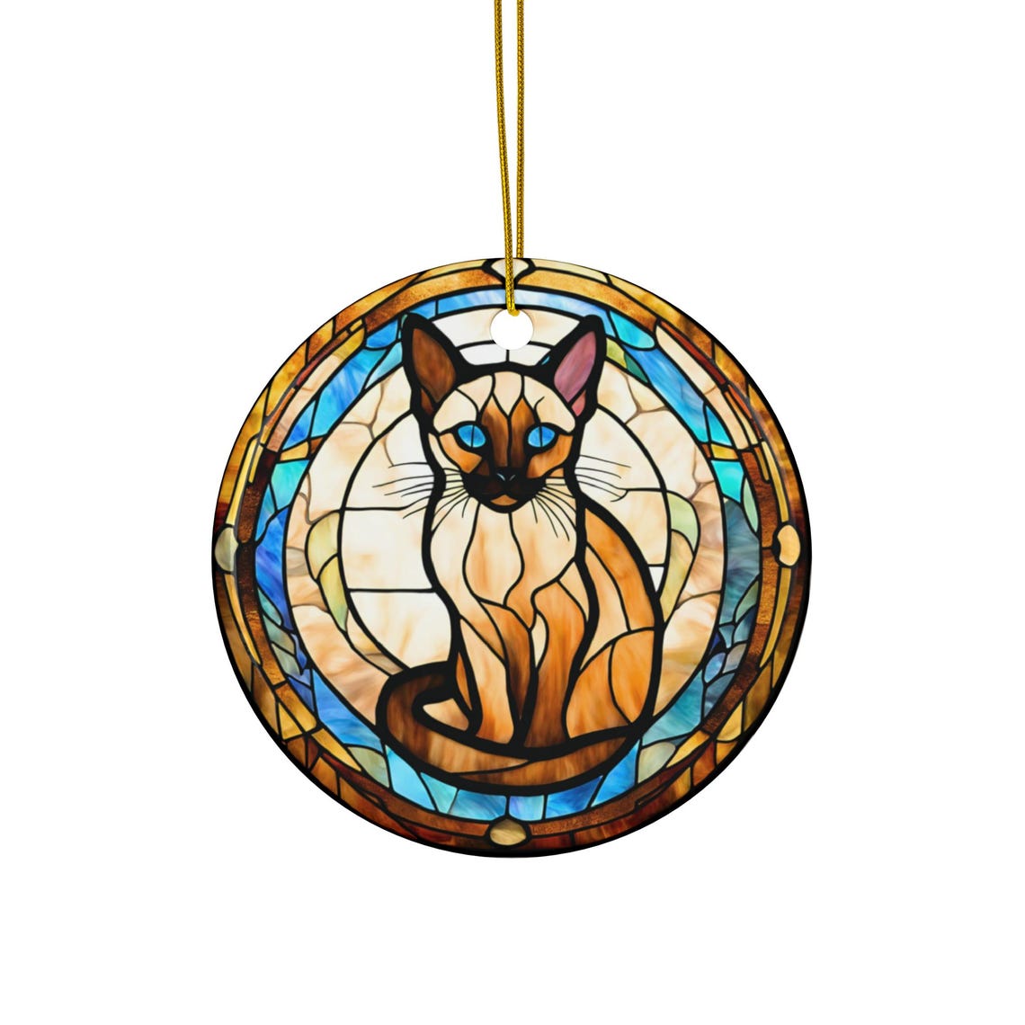 Siamese Cat Ornament, Stained Glass Design on Ceramic, Festive Home ...