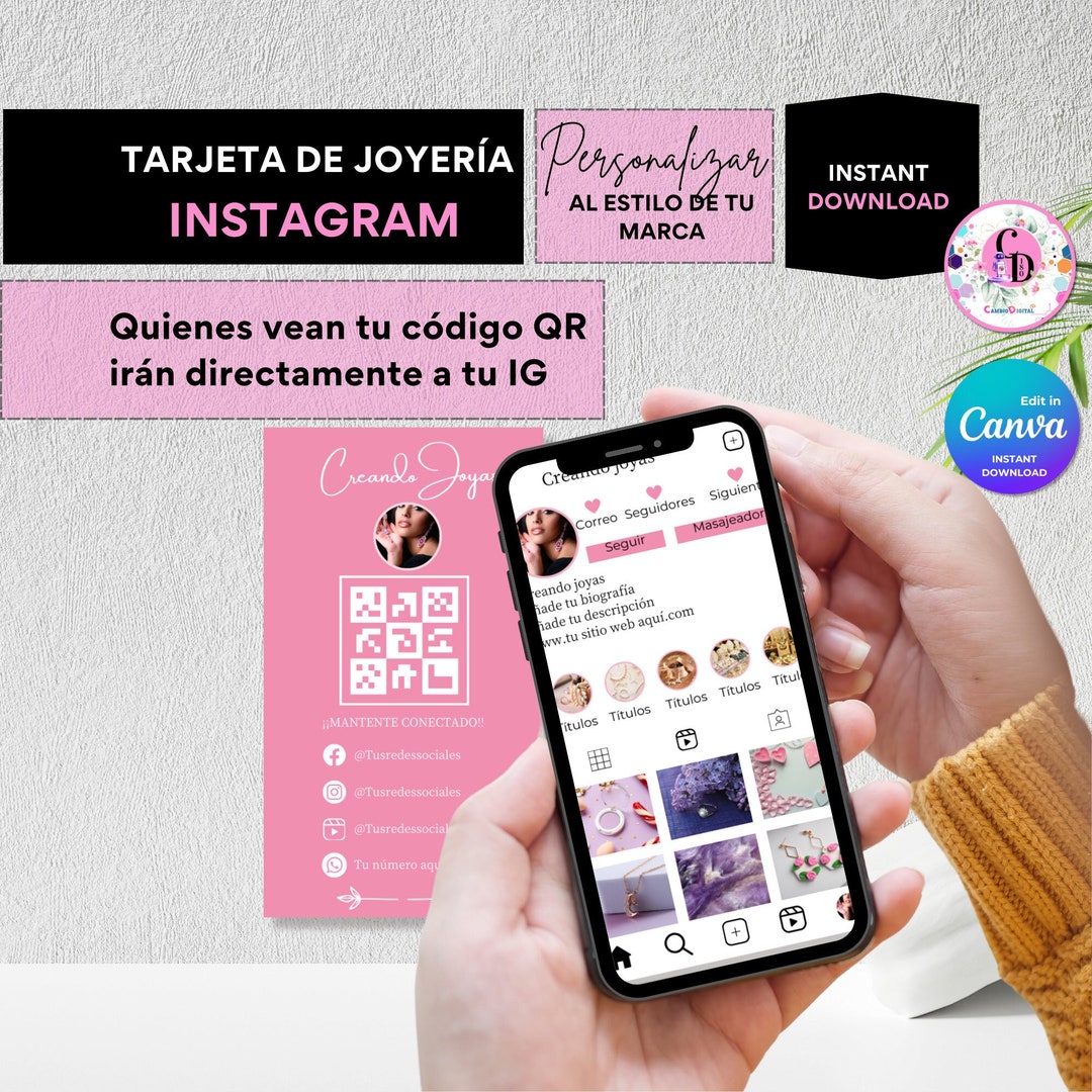 QR Code Visit Template, Editable in Canva, IG Business Card Editable ...