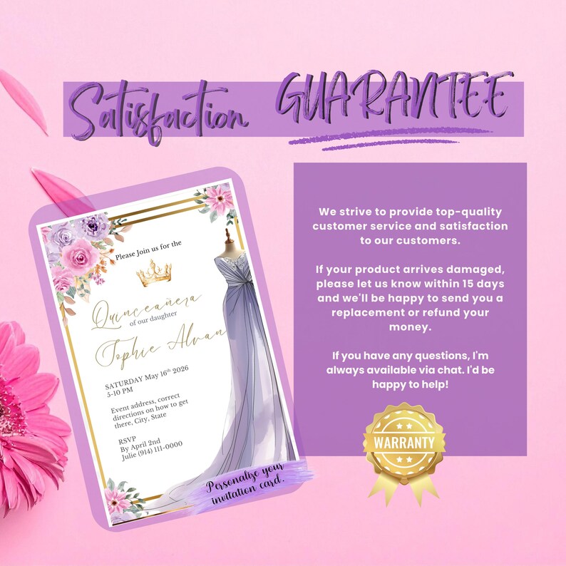 Custom 15th Birthday Party Invite, Quinceañera Light Purple Birthday ...