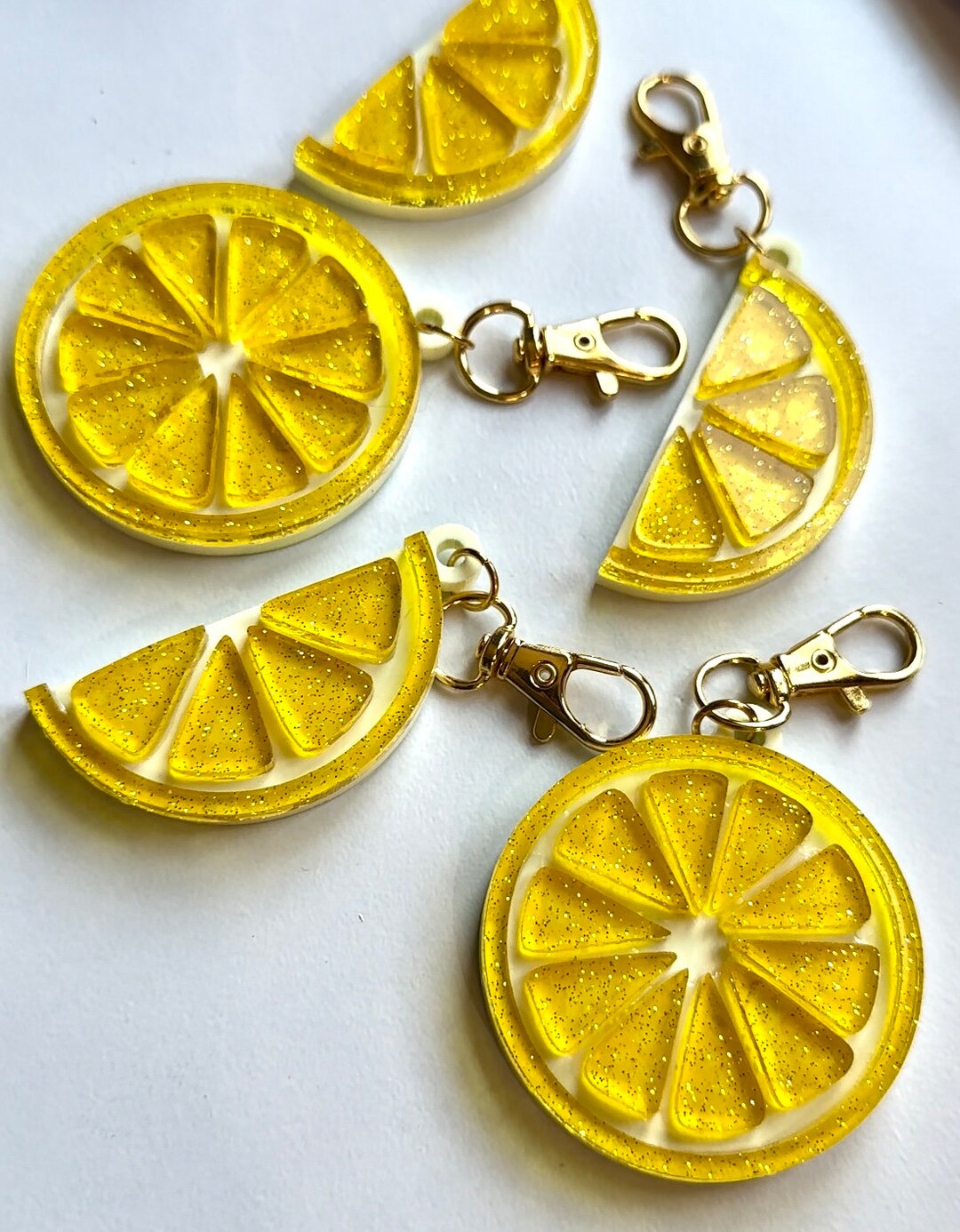 Acrylic Lemon Citrus Keychain Yellow Sparkle Acrylic With Pale Yellow ...