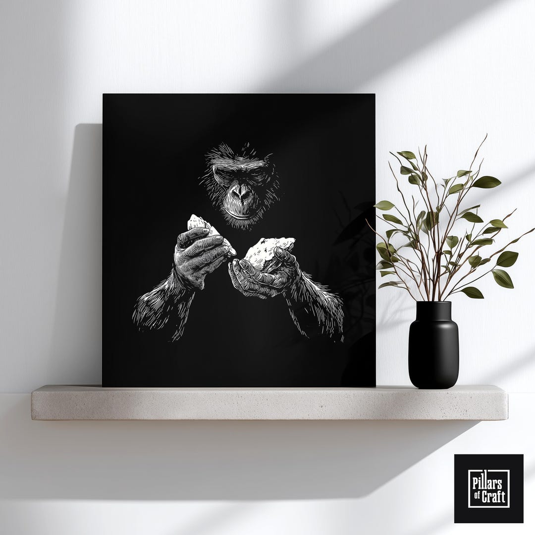 Early Human Evolution Wall Art, Hominid With Stone Tools Poster ...
