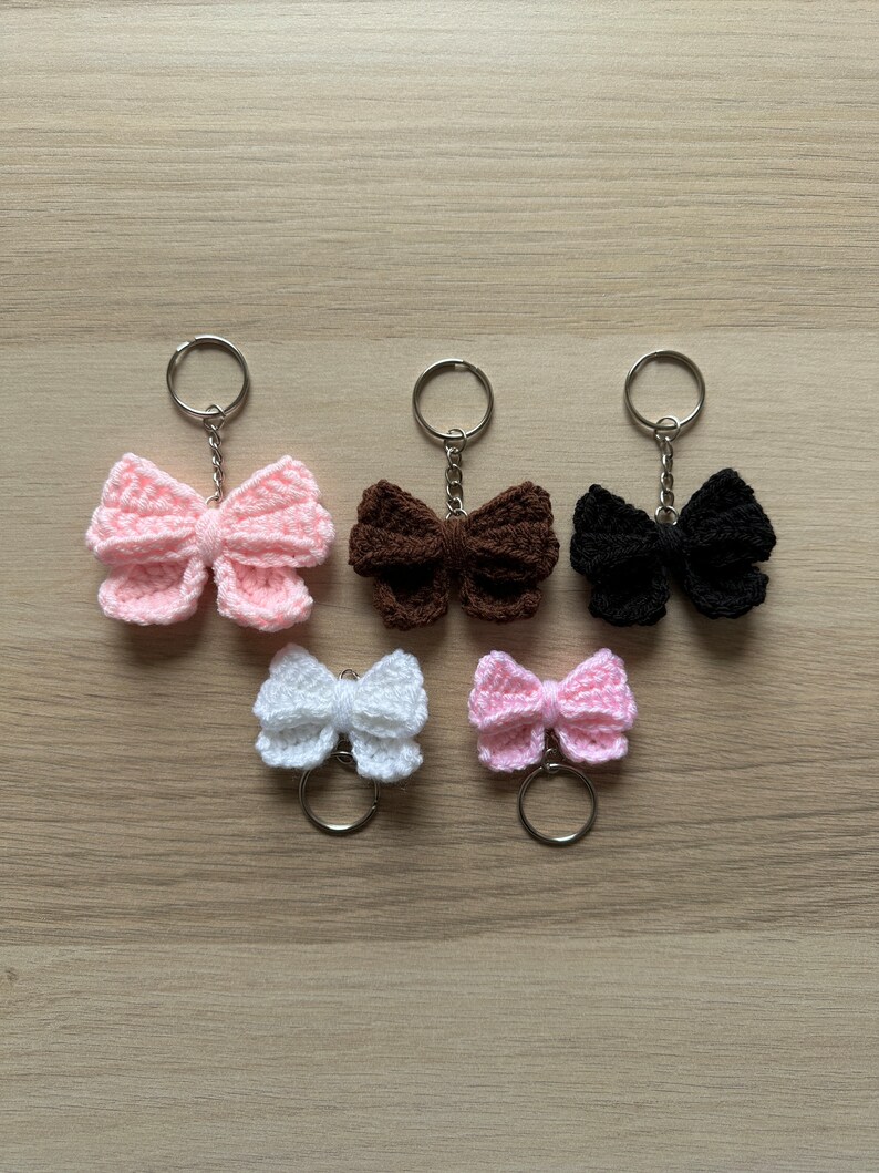 Handmade Crochet Bow Key Chain Colour Variations Available - Etsy